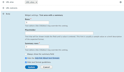 Drupal 8 - How to hide help link About text formats and text format ...